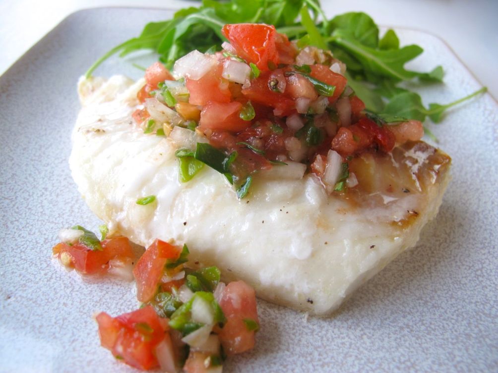 Blistered Shishito Salsa with Roasted Cod | spontaneous tomato